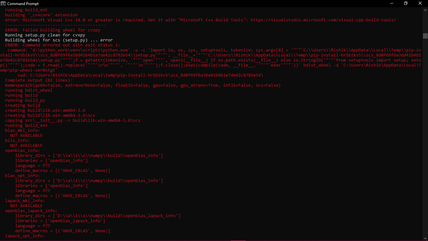 Not Able To Install Cvxpy · Issue 1409 · Cvxpy Cvxpy · Github