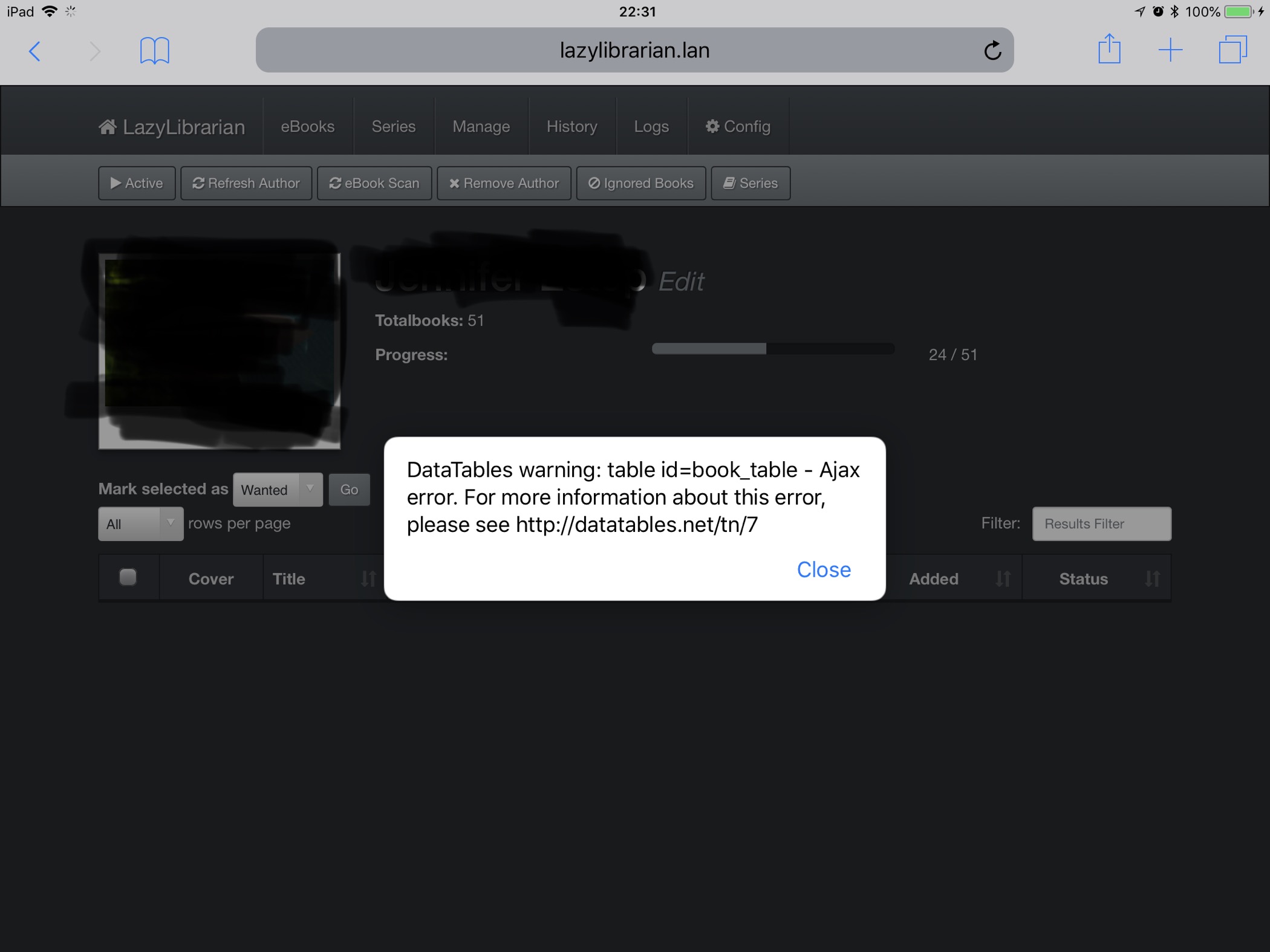 ajax error clicking on ebooks link · Issue #1344 · DobyTang/LazyLibrarian · GitHub