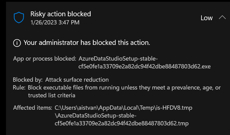 Defender blocking the product update · Issue #21751 · microsoft/azuredatastudio · GitHub