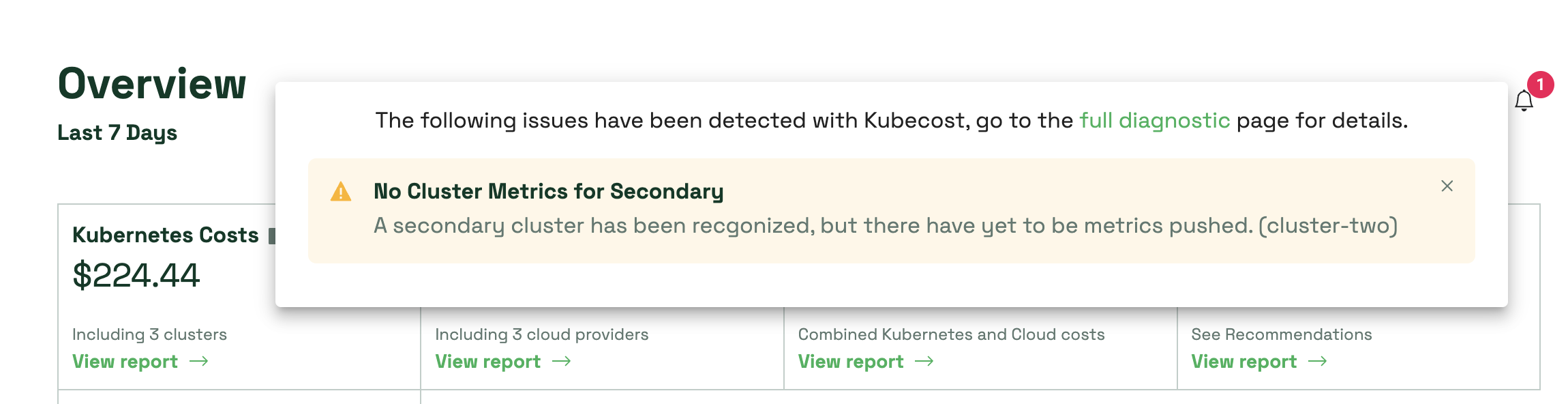 Add A Quicker Notification For When Secondary Clusters Are Added · Issue 2096 · Kubecost Cost