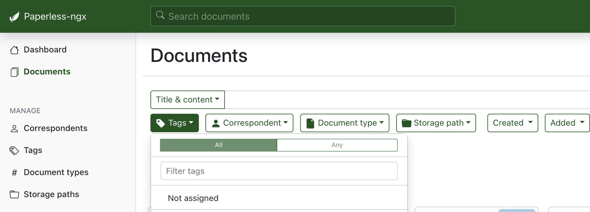[BUG] Can’t select the ‘Any’ option from the Tags drop down menu on Documents UI · Issue #1882 ...