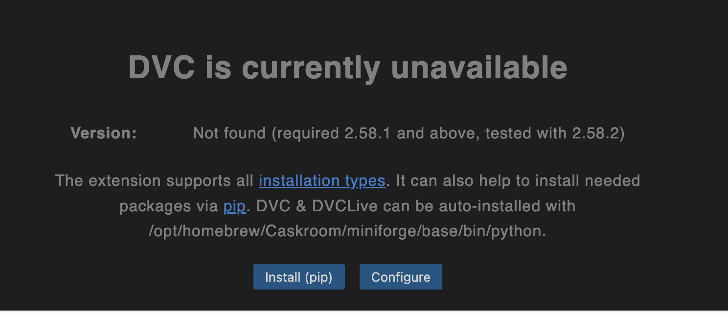 Improve DVC Setup "DVC is Unavailable" step · Issue #3935 · iterative/vscode-dvc · GitHub