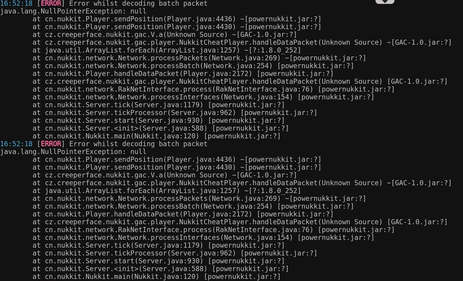 Incompatibility with Creeperface01's GAC · Issue #323 · PowerNukkit/PowerNukkit · GitHub