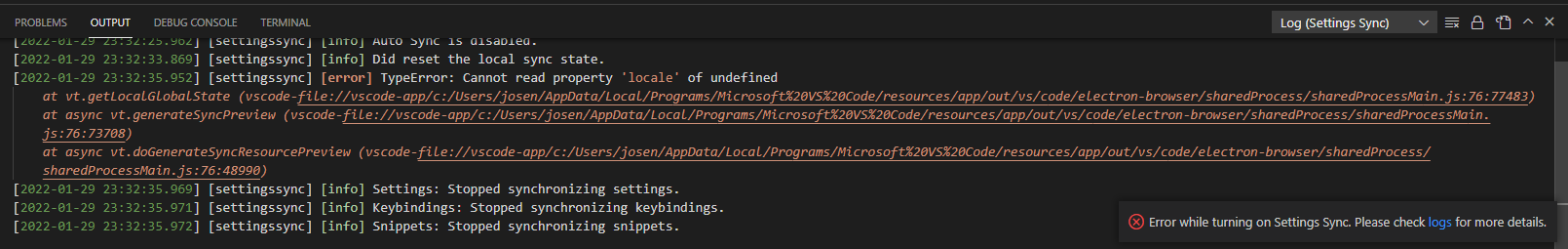 Cannot turn on settings sync · Issue #141813 · microsoft/vscode · GitHub