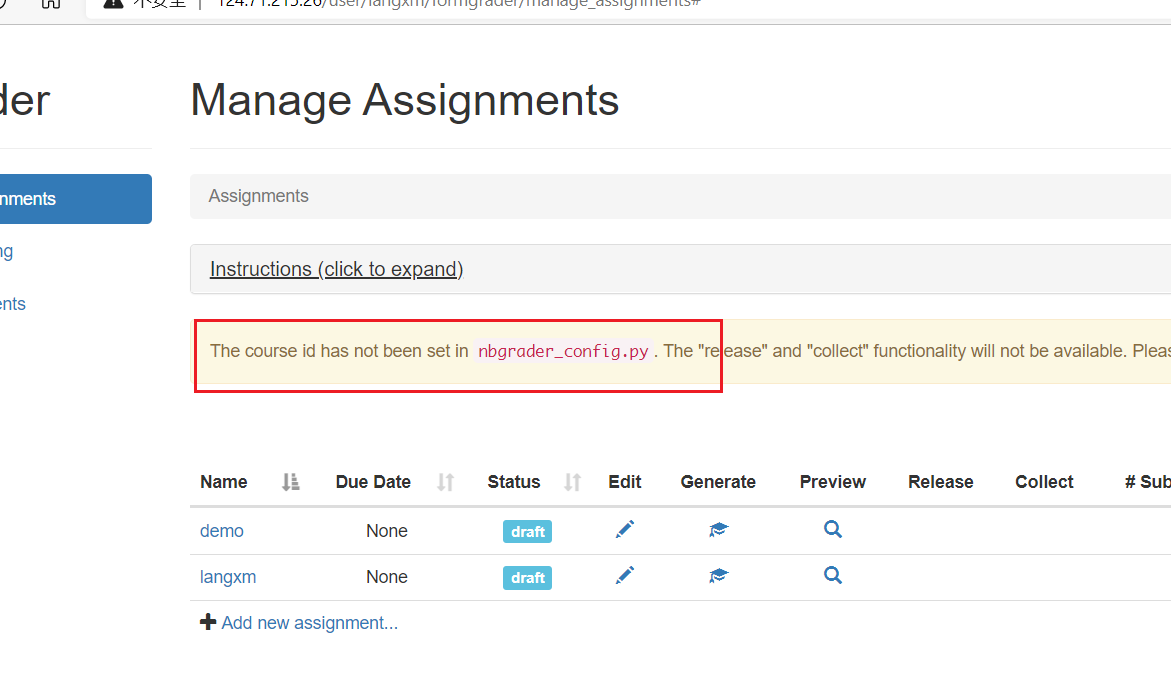 The course id has not been set in nbgrader_config.py. The "release" and "collect" functionality ...