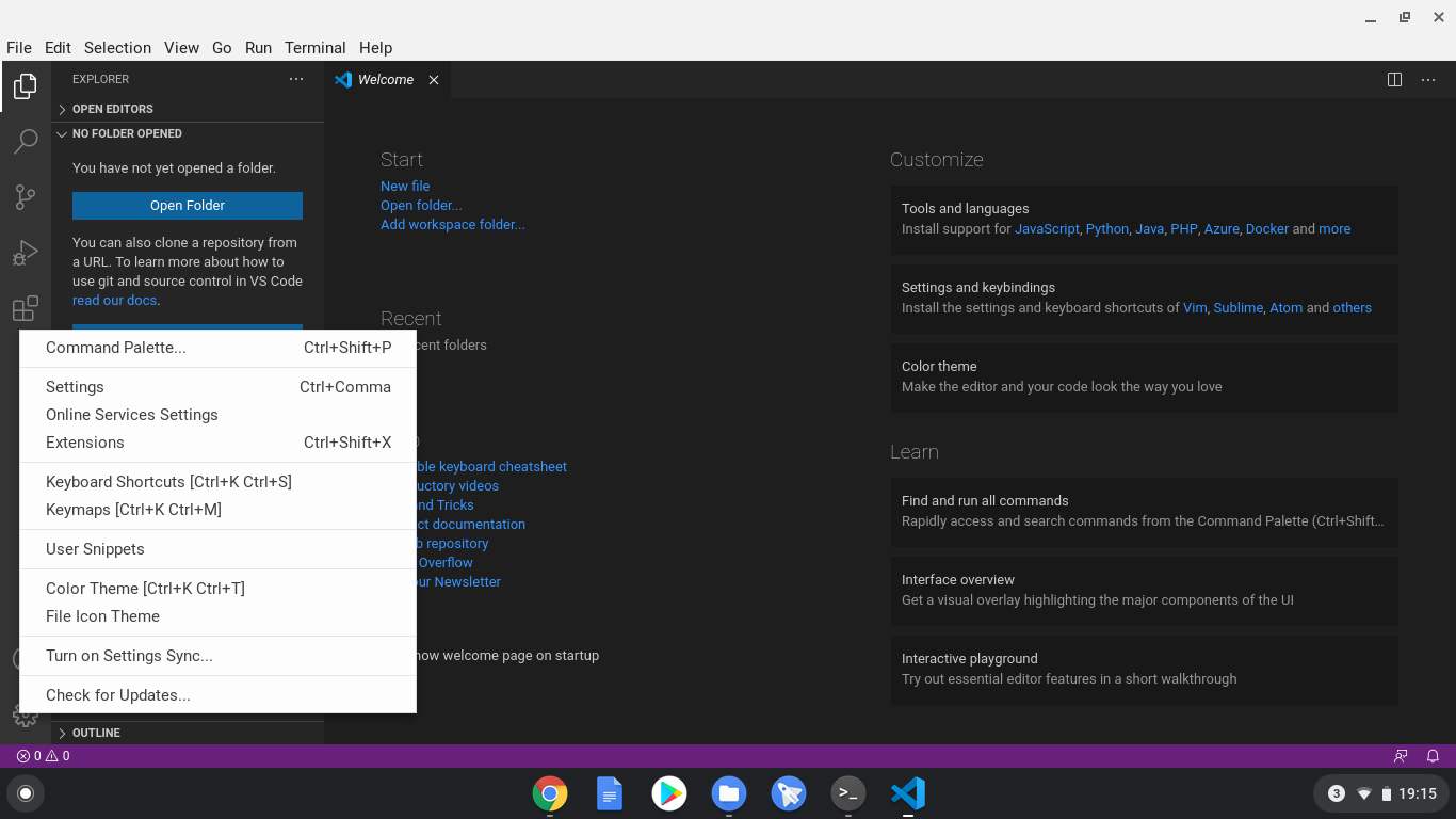 On ChromeOS/Crostini, the Accounts menu is hidden under the dock · Issue #110908 · microsoft ...