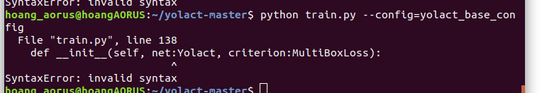 Syntax error whilte implementing the custom training · Issue #569 · dbolya/yolact · GitHub