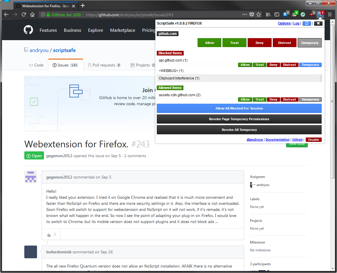 Webextension for Firefox. · Issue #243 · andryou/scriptsafe · GitHub