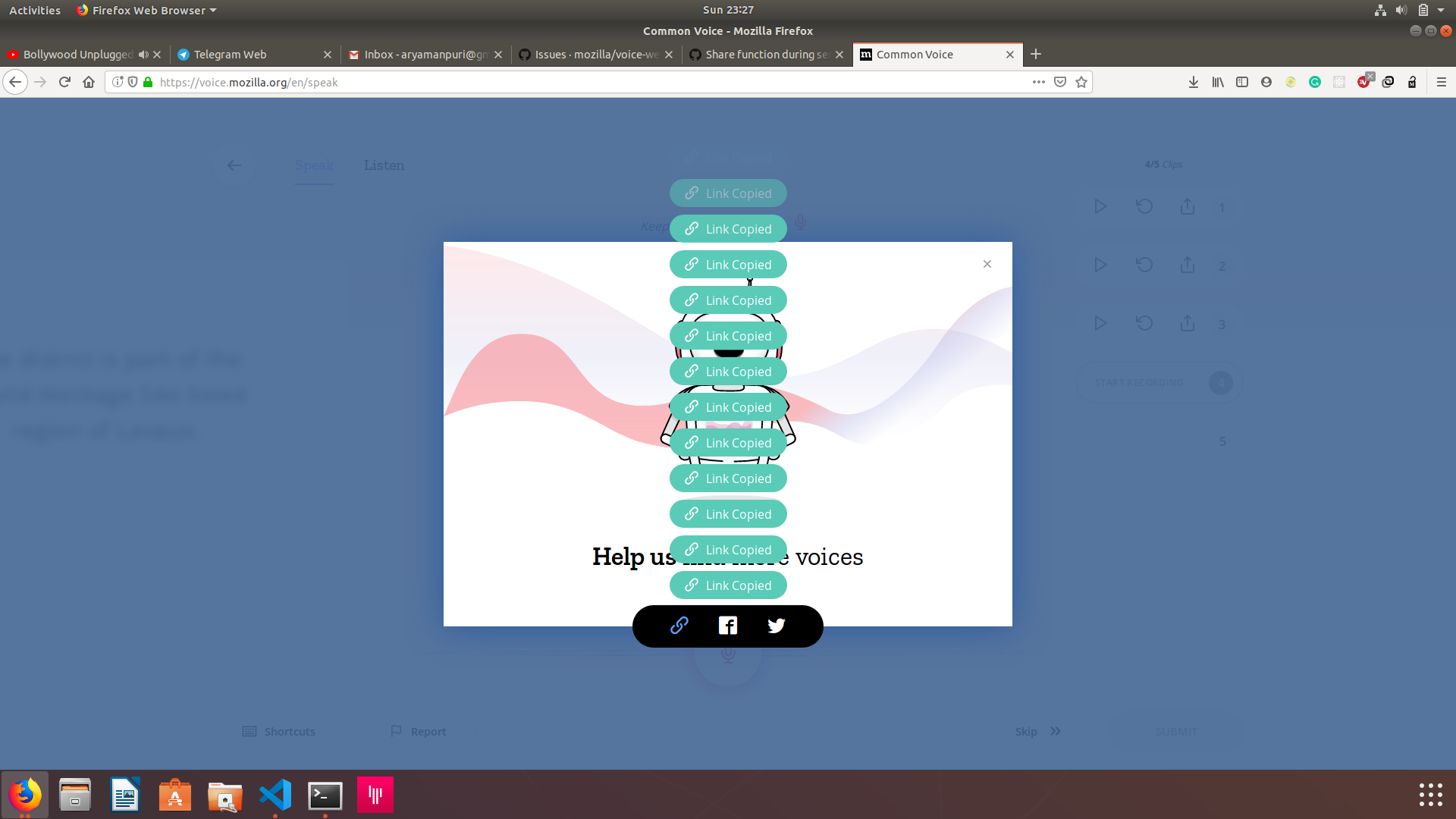 On Clicking Multiple times the "Copy link" button , we get multiple ...
