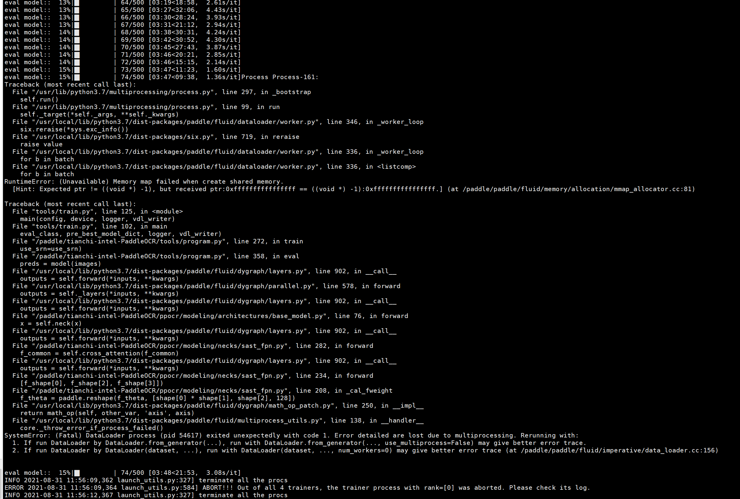 sast训练正常，但是在训练过程中测试模式会卡主，报错。 · Issue #3870 · PaddlePaddle/PaddleOCR · GitHub
