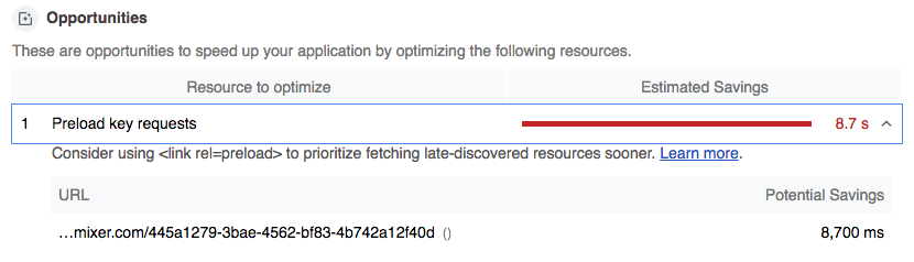 Preload key requests potential bug. Suggestion of preloading lighthouse blob: document · Issue ...