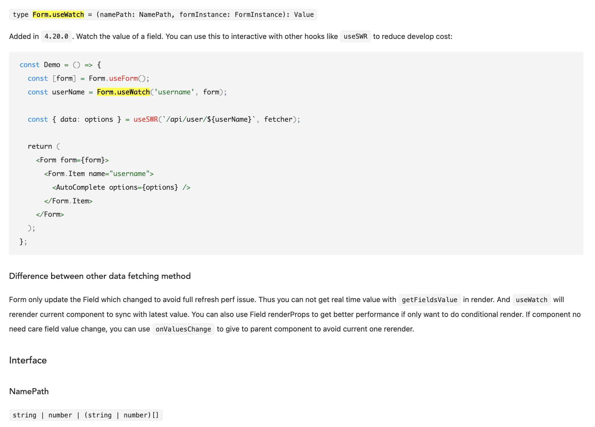 Form.watch does not work with namePath array · Issue #35637 · ant-design/ant-design · GitHub