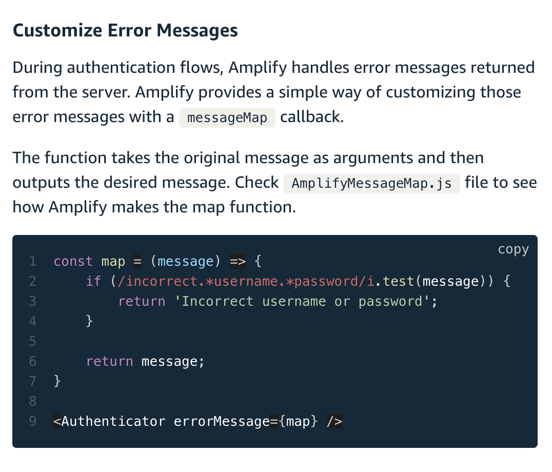 [FR] Authenticator UI Customizable Error Messages · Issue #2733 · aws-amplify/amplify-ui · GitHub