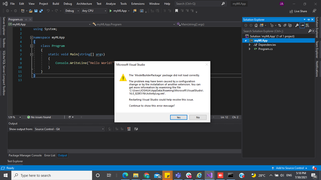 Error when machine learning is to be added to my project. · Issue #1661 · dotnet/machinelearning ...