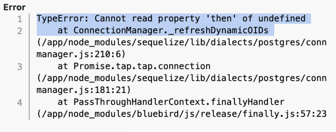 Timeouts and TypeError: Cannot read property 'then' of undefined at ConnectionManager ...