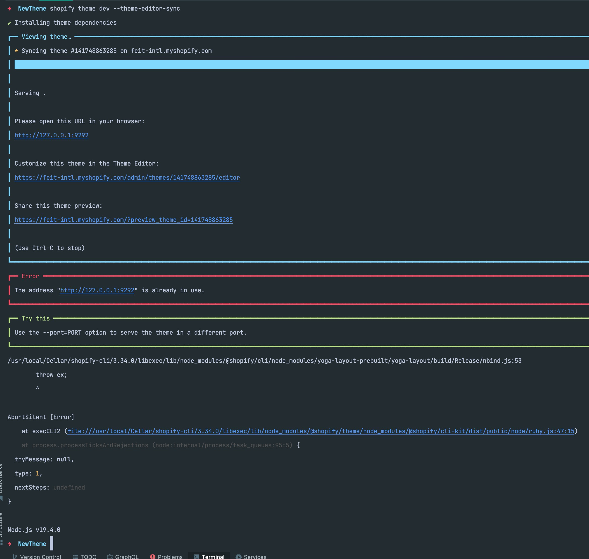 [Bug]: `theme dev` randomly stopping itself · Issue #728 · Shopify/cli · GitHub