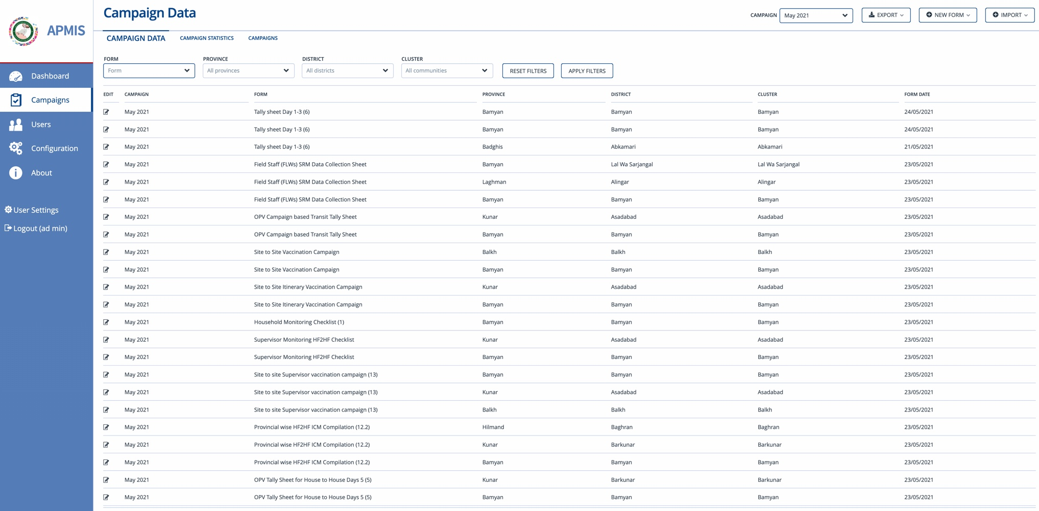 Add Region (Areas) filter for Campaign data in APMIS · Issue #1 · AFG-Polio-Data/APMIS-Project ...