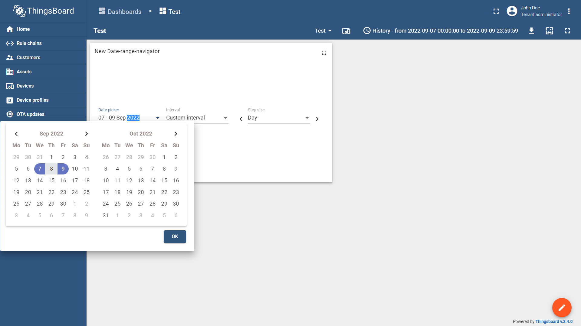 [Bug] Dashboard: Date-range-navigator widget: The date selection window ...