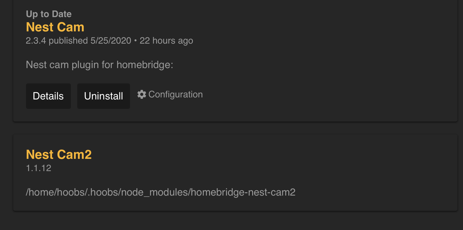no button to uninstall nest-cam2 plugin · Issue #660 · hoobs-org/HOOBS · GitHub