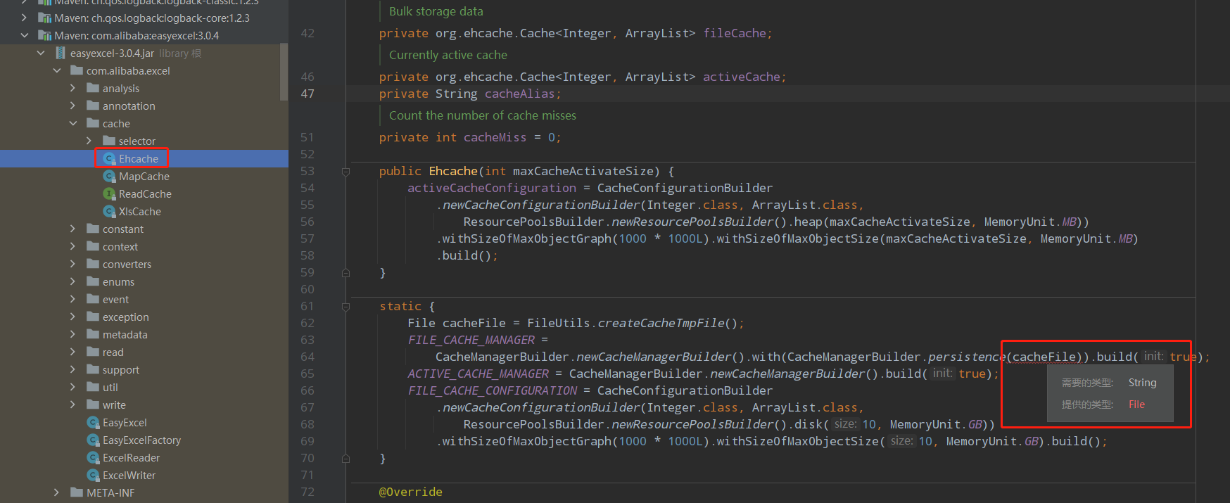easyexcel默认引入的ehcache版本过低，会造成初始化缓存失败 · Issue #2295 · alibaba/easyexcel · GitHub