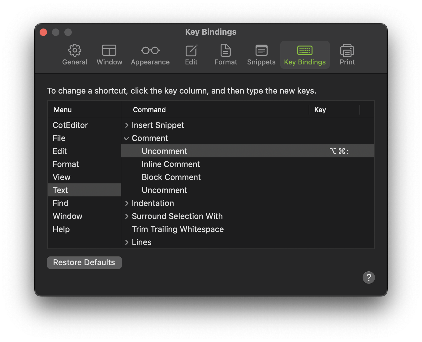 Toggle comment key binding not working · Issue #1473 · coteditor/CotEditor · GitHub