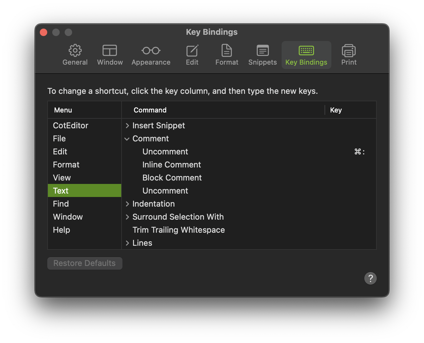 Toggle comment key binding not working · Issue #1473 · coteditor/CotEditor · GitHub
