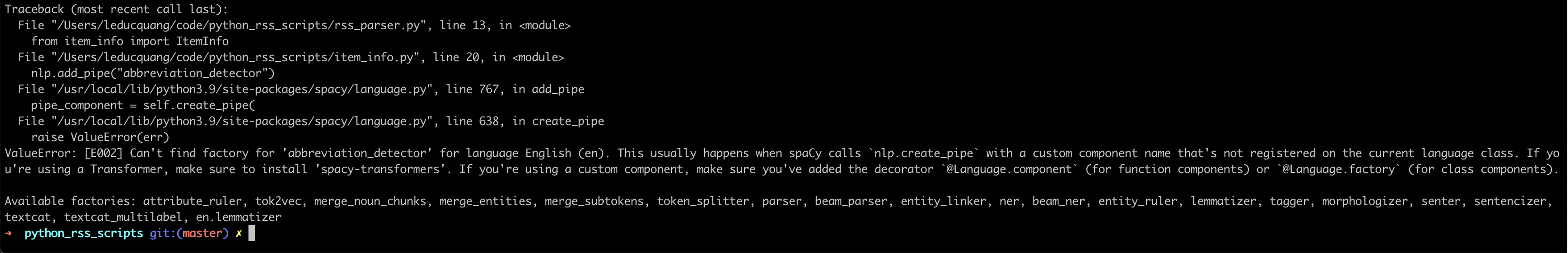 Error adding Abbreviation Detector Pipeline · Issue #311 · allenai/scispacy · GitHub