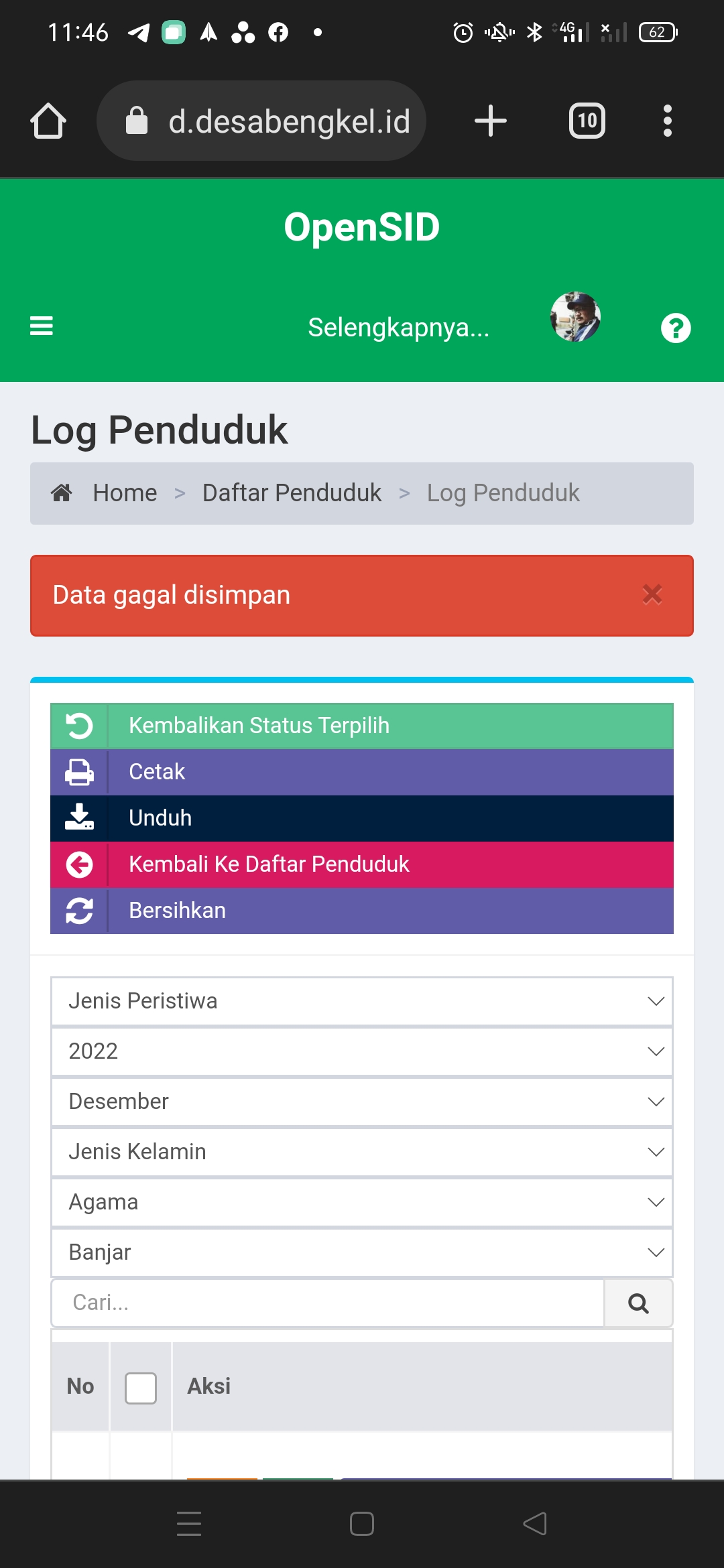 Bugerror Tidak Dapat Mengembalikan Status Dasar Pada Log Penduduk