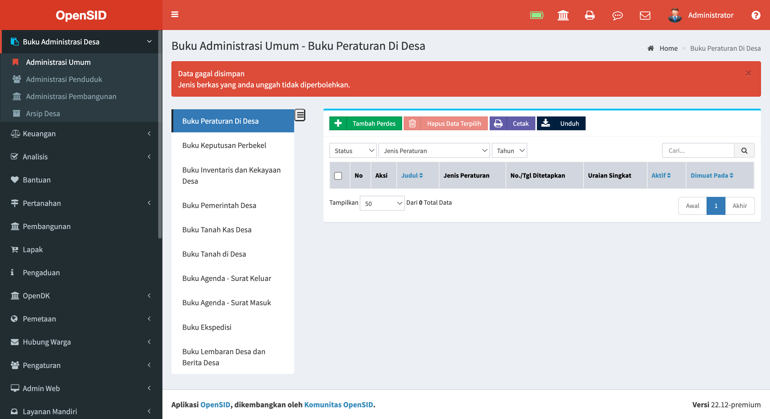 Bug/error: Tidak bisa upload file .PDF pada Buku Administrasi Umum - Buku Peraturan Di Desa ...