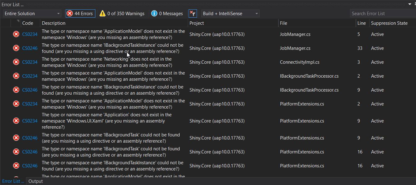 Build Issues on fresh Master download. · Issue #626 · shinyorg/shiny · GitHub