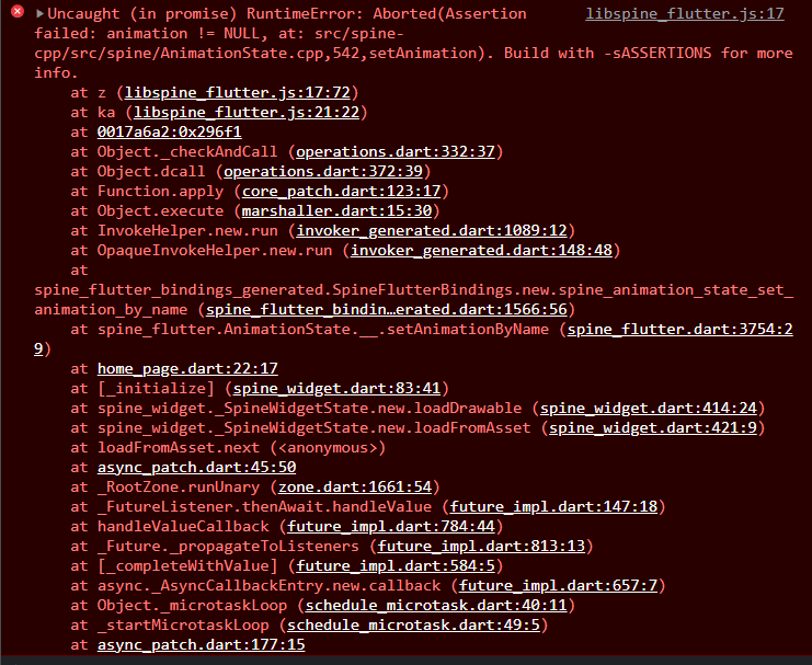 [flutter] RuntimeError: Aborted · Issue #2298 · EsotericSoftware/spine ...
