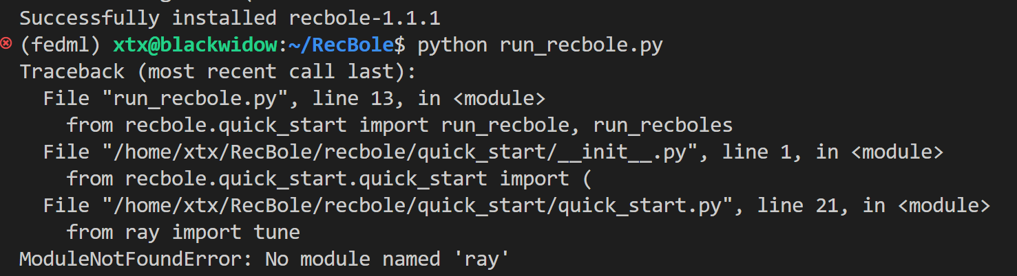 🐛bug 使用源码安装,之后无法快速启动。 · Issue 1703 · Rucaiboxrecbole · Github