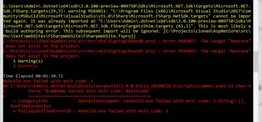 Building Source Code Fails · Issue 6076 · Dotnetaspnetcore · Github