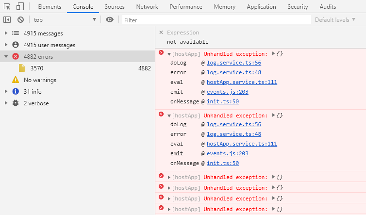Heavy "Unhandled exception" Output on DevTool Console · Issue #2095 · Eugeny/tabby · GitHub