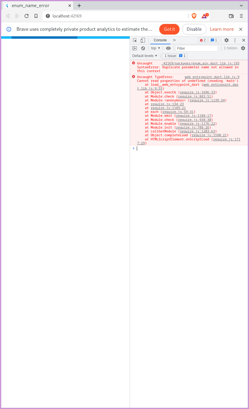 Enum With Name Field Crashes The App On Web · Issue 104189 · Flutterflutter · Github
