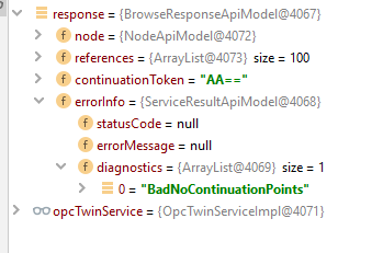 OPC Twin with large number of nodes returns only 100 nodes - also returns error in error info ...