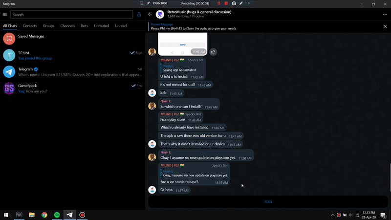 Admins Have Restricted Remains Even When You Are Unrestricted · Issue 1443 · Unigramdev
