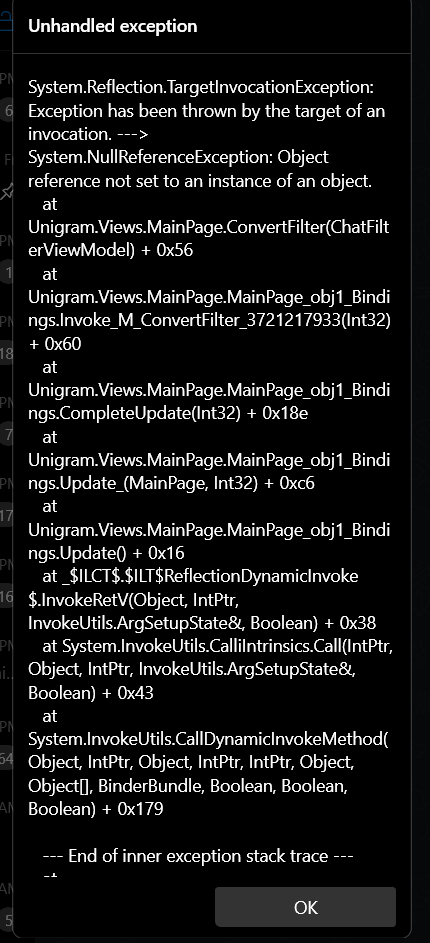 Error when changing account in Unigram · Issue #1634 · UnigramDev/Unigram · GitHub