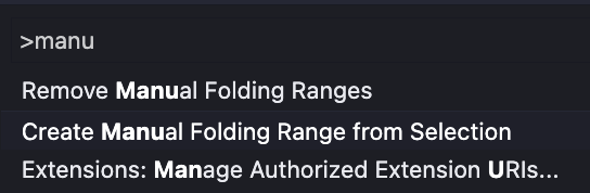 "Create Manual Folding Ranges from Selection" is not in Command Palette ...