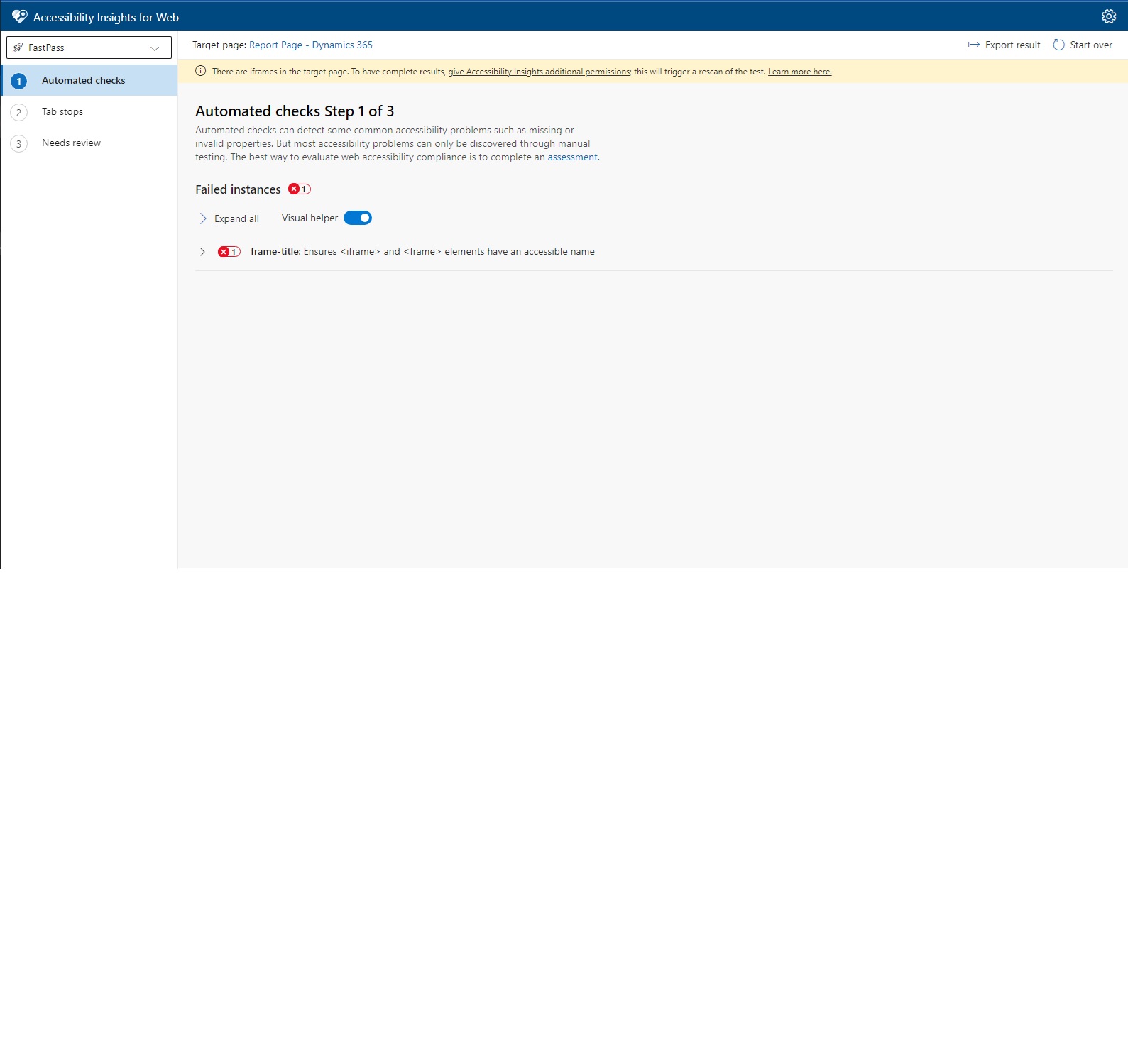 Issue with Fast Pass and using iFrame · Issue #6874 · microsoft/accessibility-insights-web · GitHub