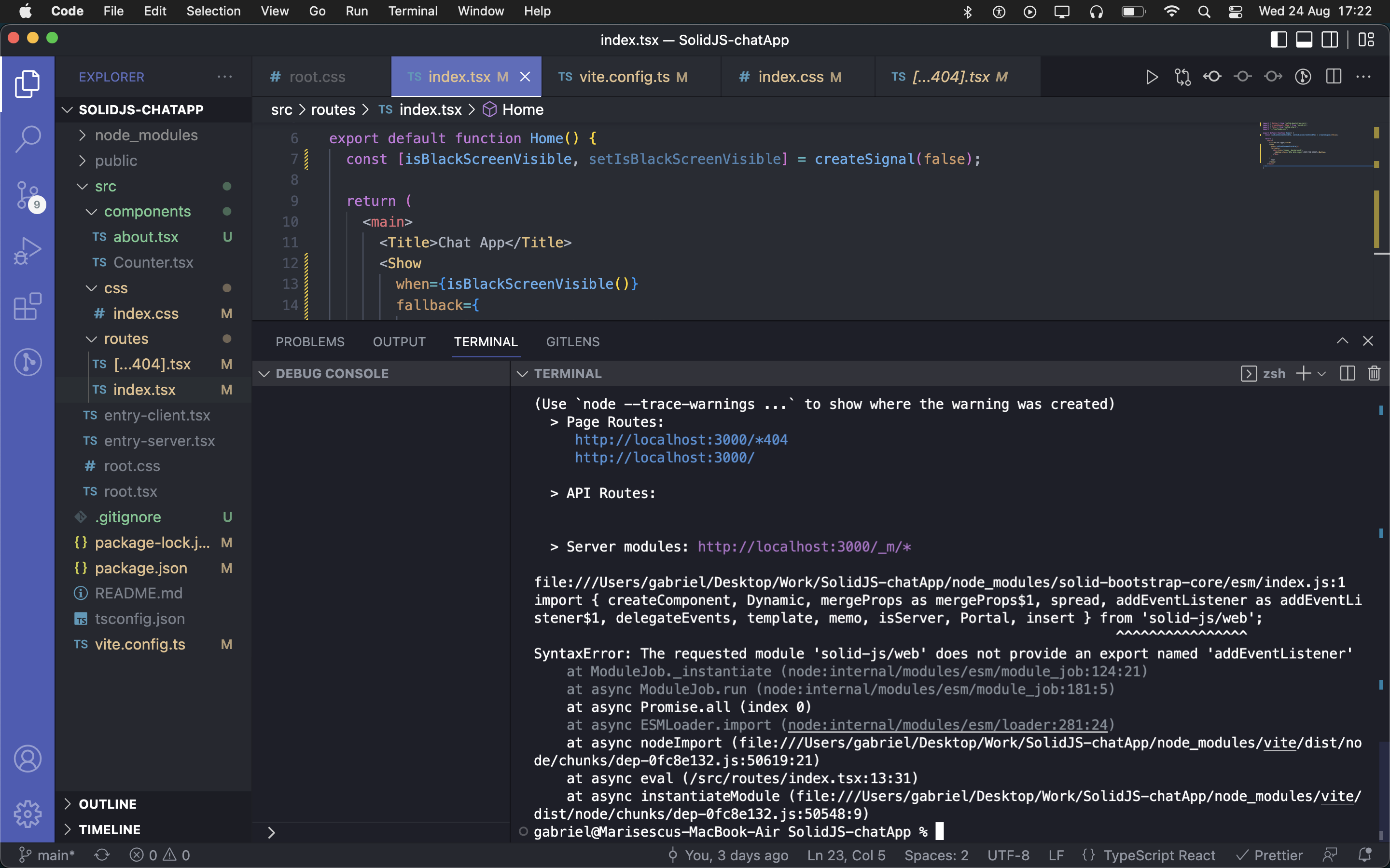 solid-js/web does not provide an export named "AddEventListener ...