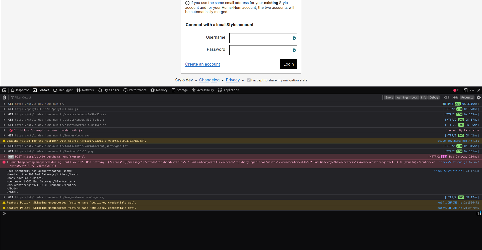 Problème de connexion sur Stylo Dev · Issue #782 · EcrituresNumeriques/stylo · GitHub