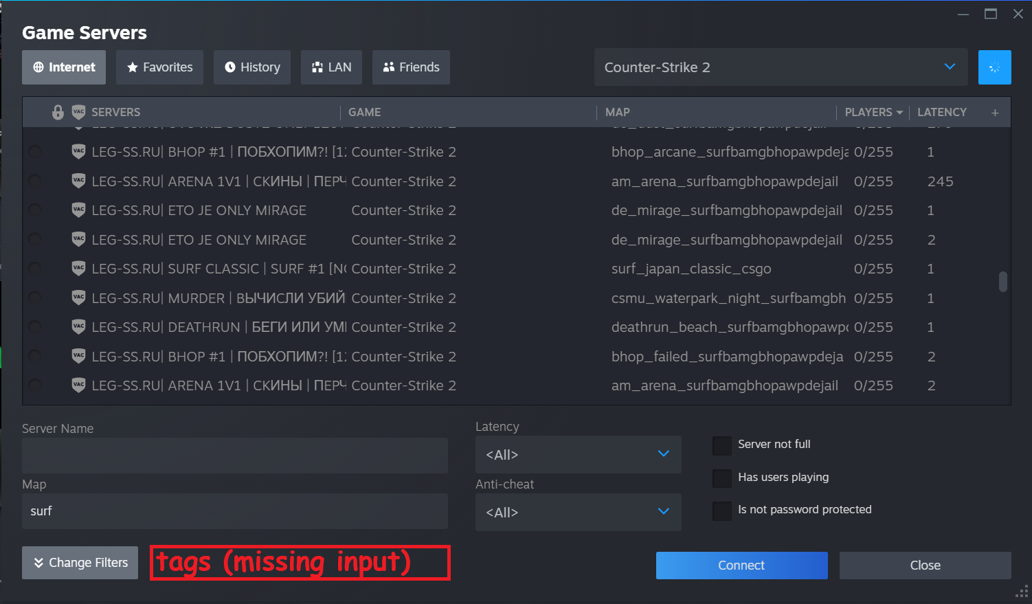 [CS2] [BS] Missing ability to search by tags · Issue #3573 · ValveSoftware/csgo-osx-linux · GitHub