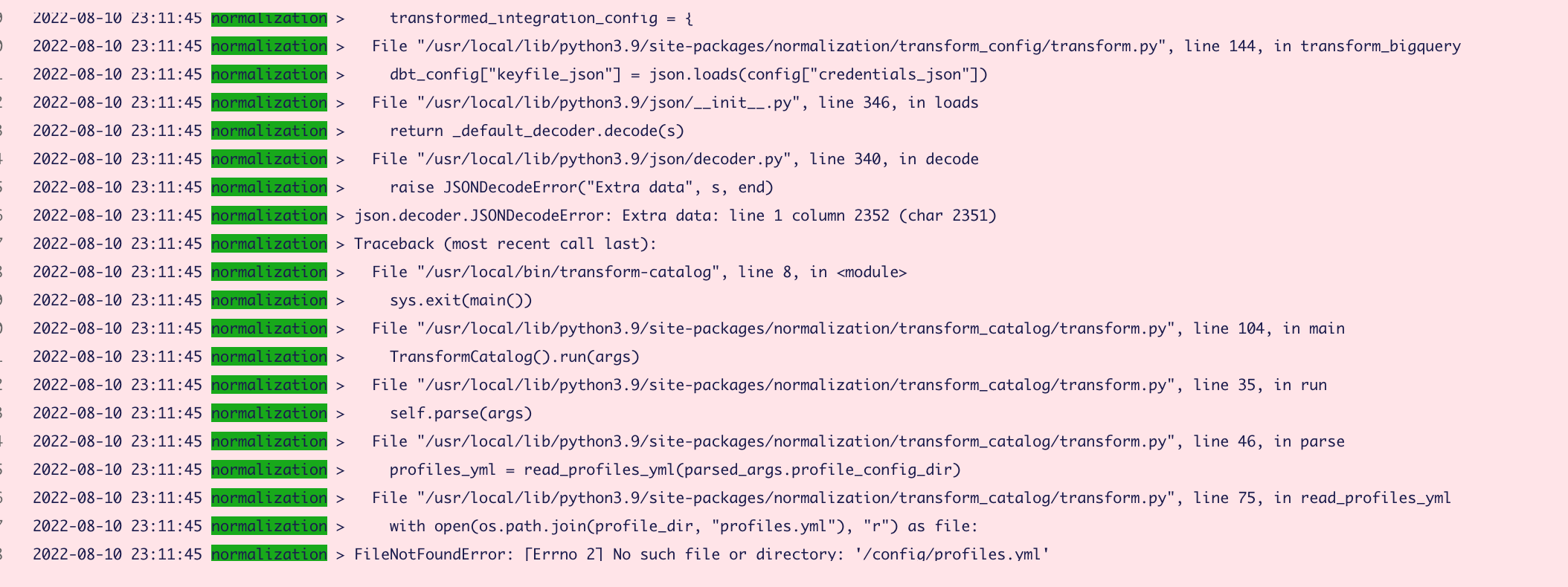 Destination Bigquery Normalization Error File Not Found `configprofilesyaml` · Issue 15611 