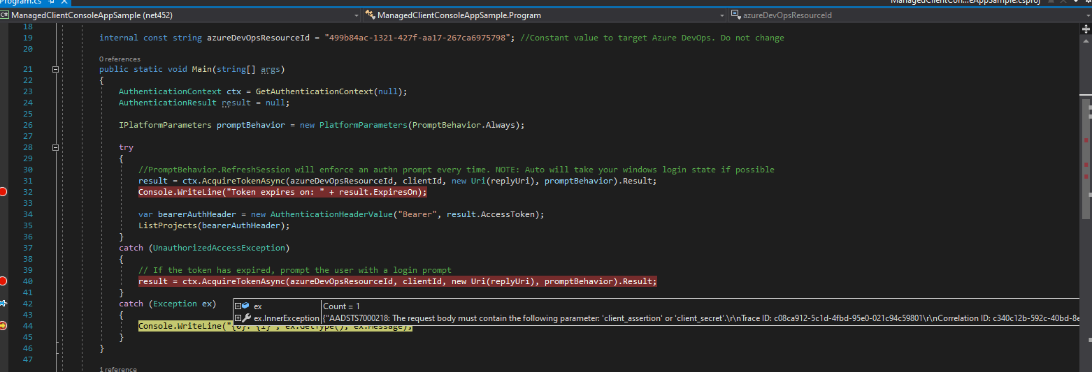 NonInteractivePatGenerationSample AcquireTokenAsync() AdalServiceException: AADSTS70002 · Issue ...