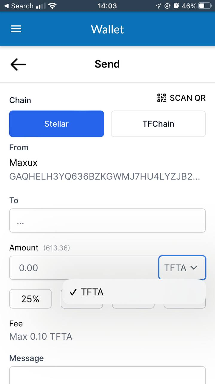 User Can Only Select Tfta To Send Tokens · Issue 100 · Threefoldtechthreefoldconnectwallet 2464