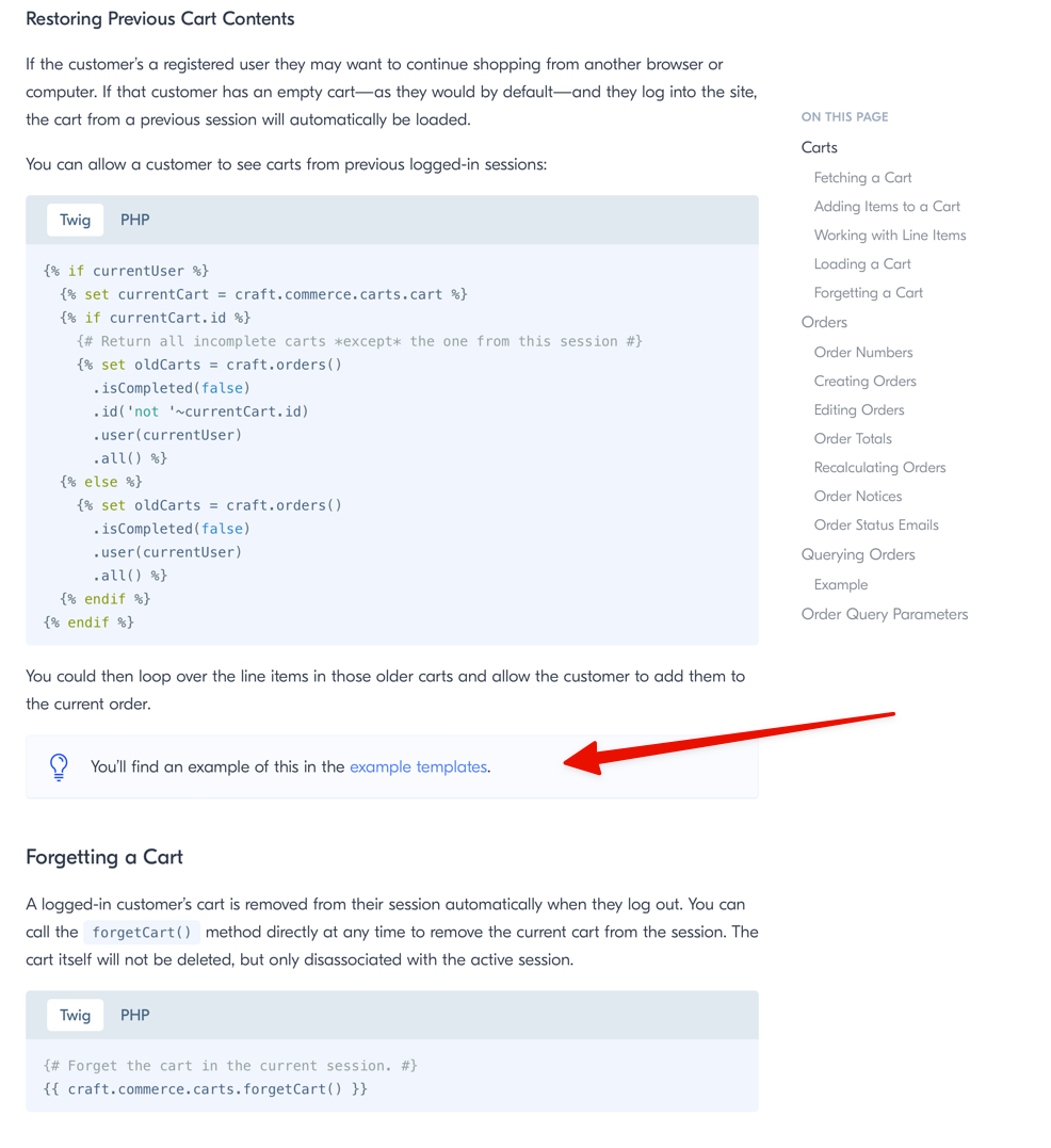 [3.x]: Docs are referencing missing example for Restoring Previous Cart Contents · Issue #2760 ...