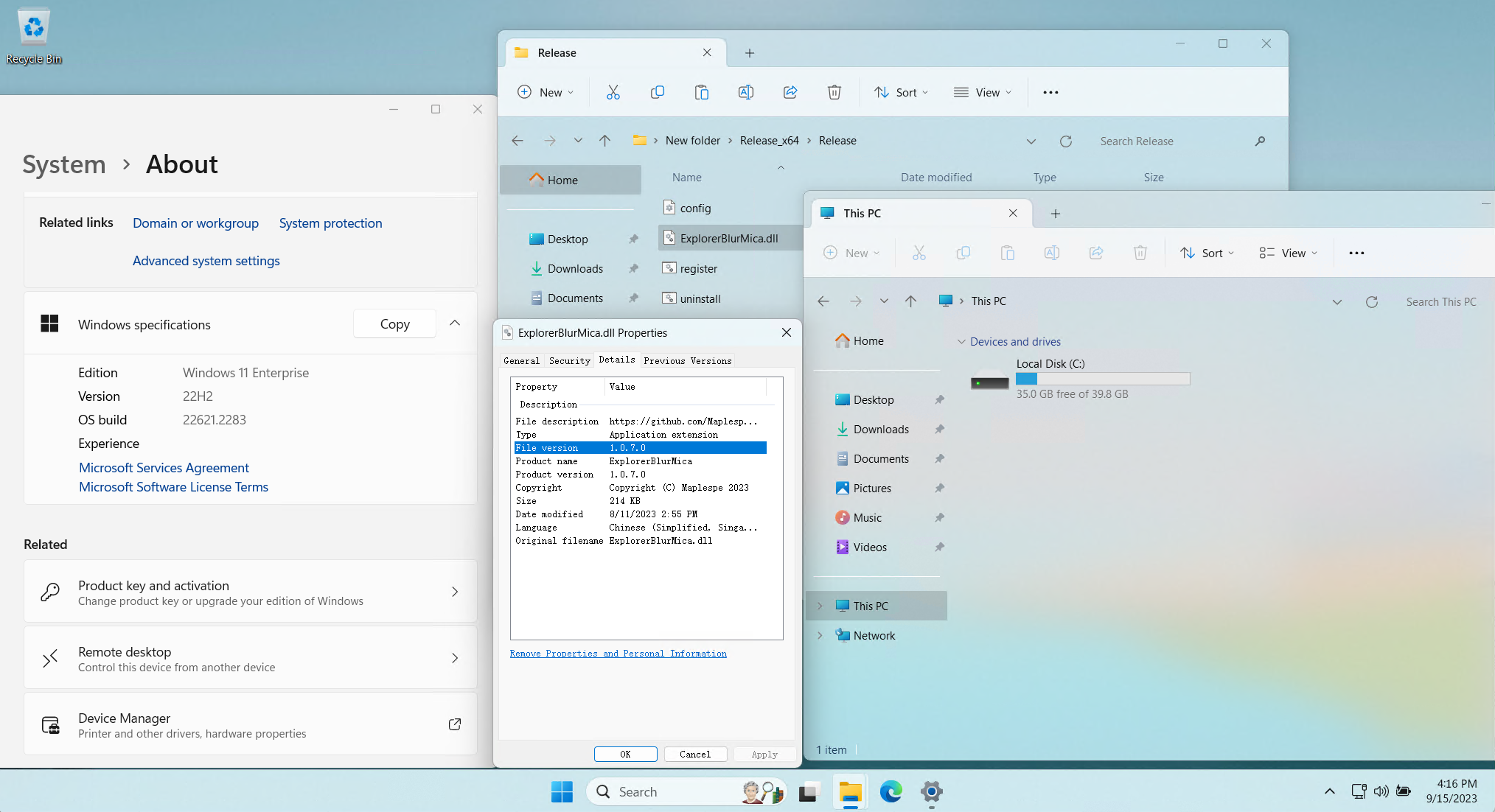 22h2 (22621.2283) not work · Issue #58 · Maplespe/ExplorerBlurMica · GitHub