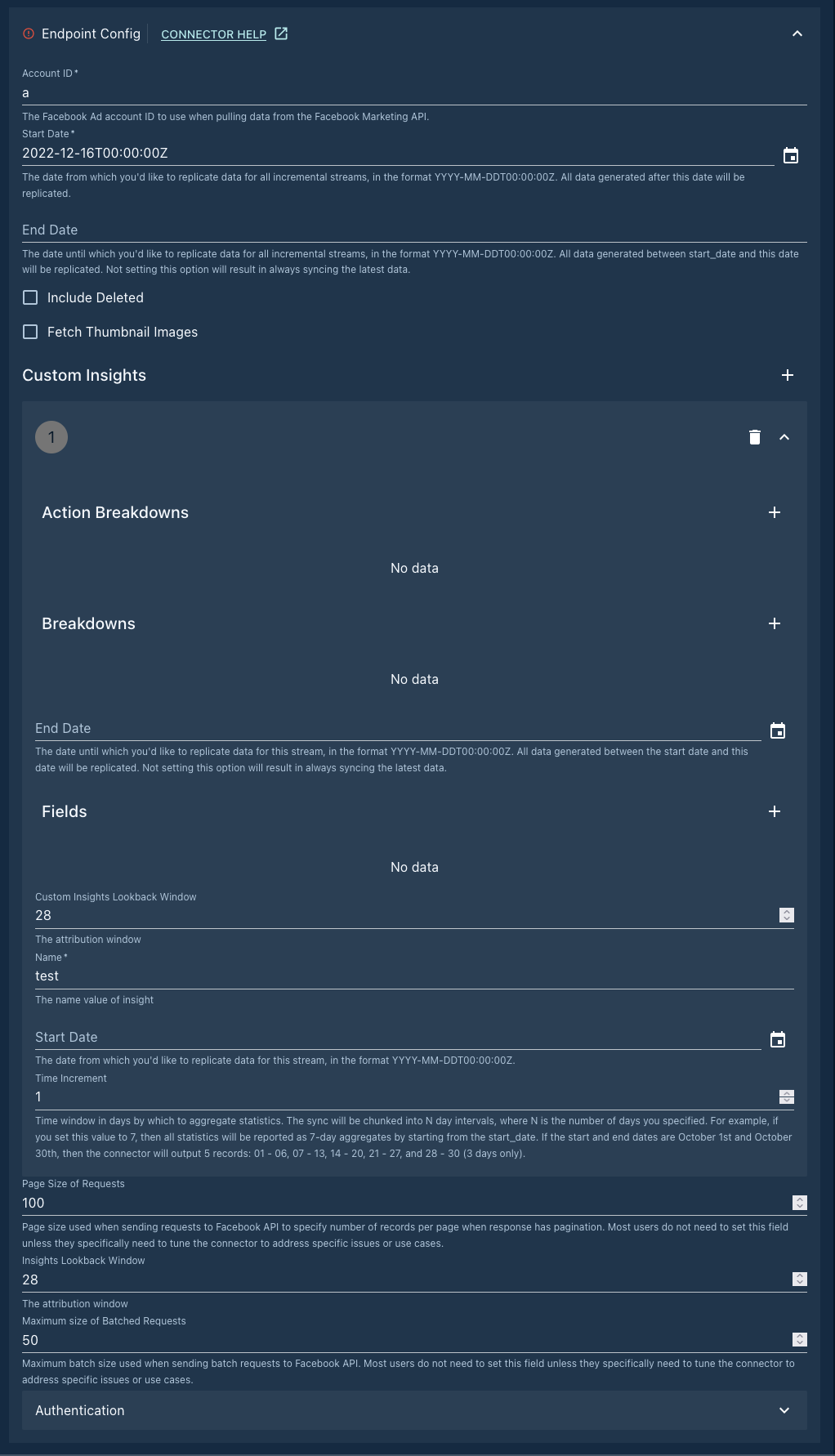 Facebook section `Custom Insights` is missing fields · Issue #389 · estuary/ui · GitHub