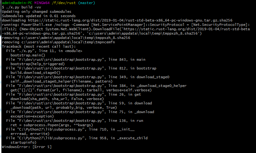 Build failed due to Python27\lib\subprocess.py · Issue #57594 · rust-lang/rust · GitHub